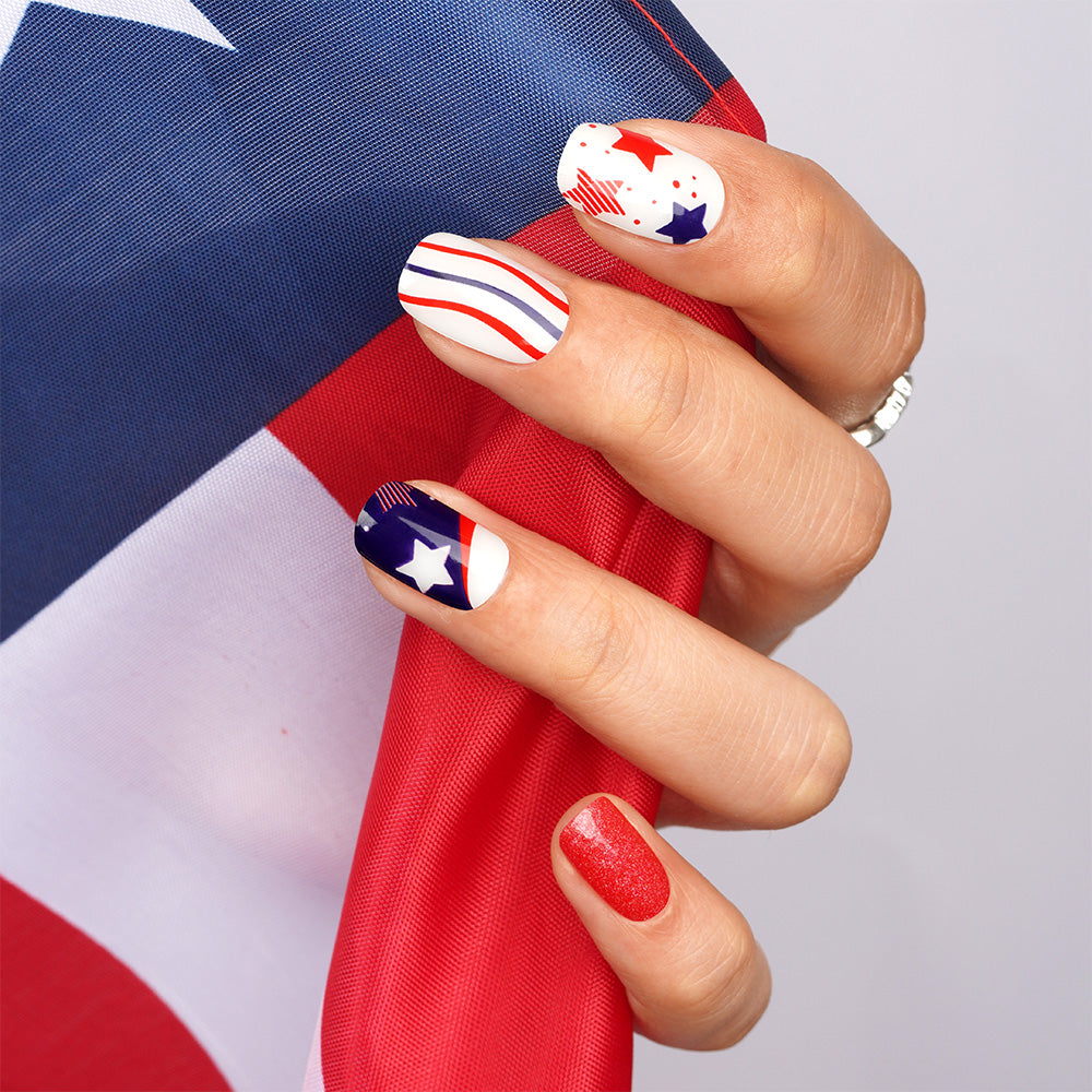 Independence Day Nails - 4th of July Red White & Blue Gel Nail Strips