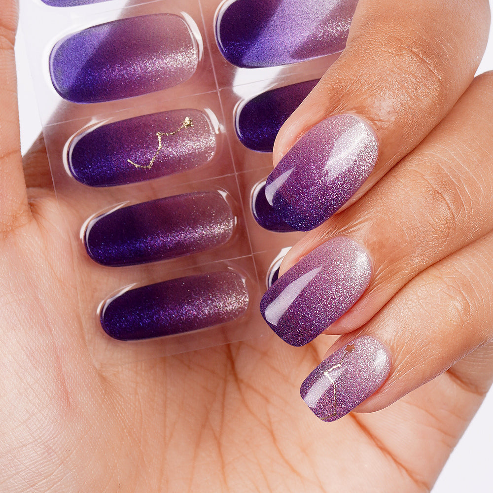 Purple Ombre & Gold Star Gel Nails | Starry Violet Veil | Danni & Toni