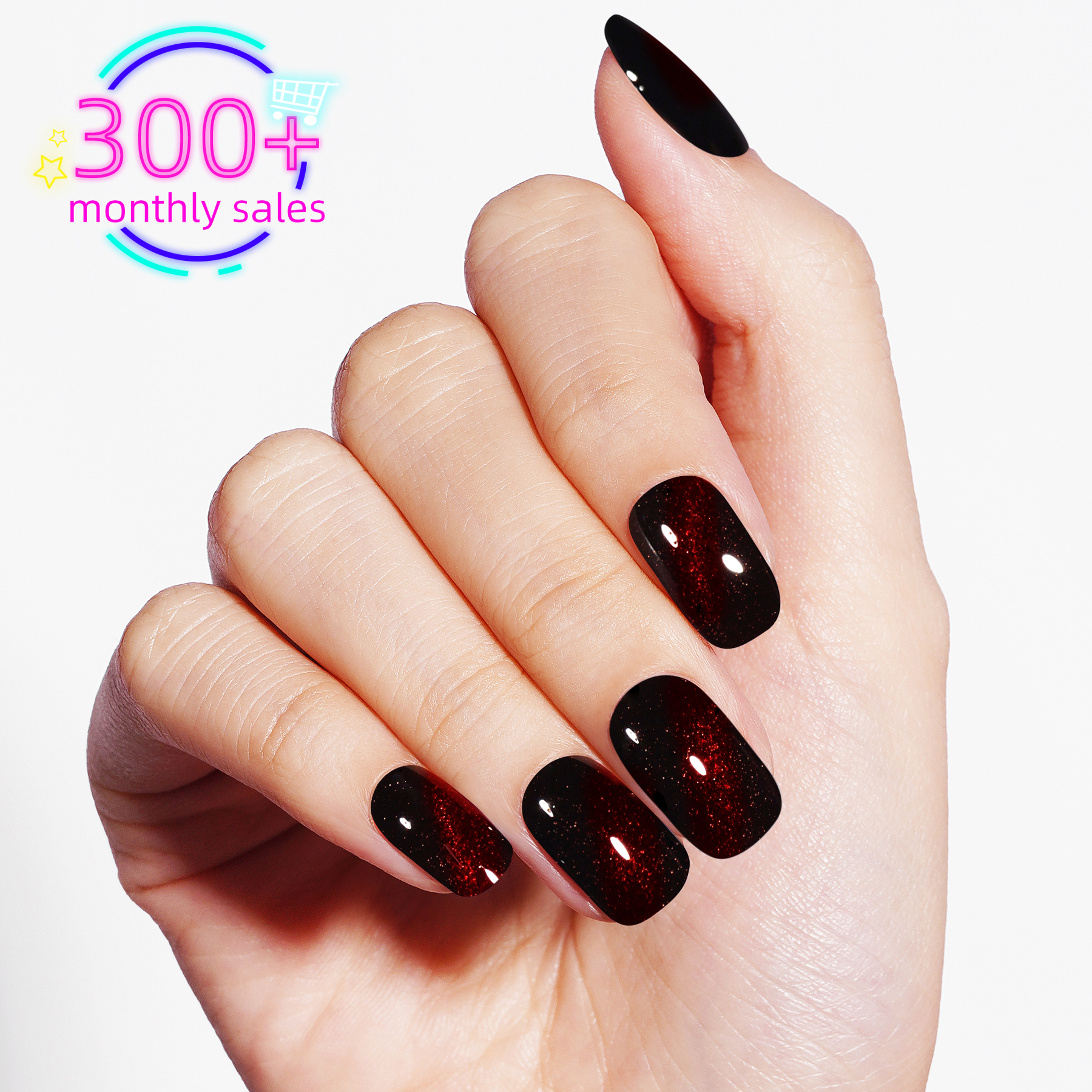 Deep Red Glitter Semi Cured Gel Nail Strips | Bonfire Night - 2587