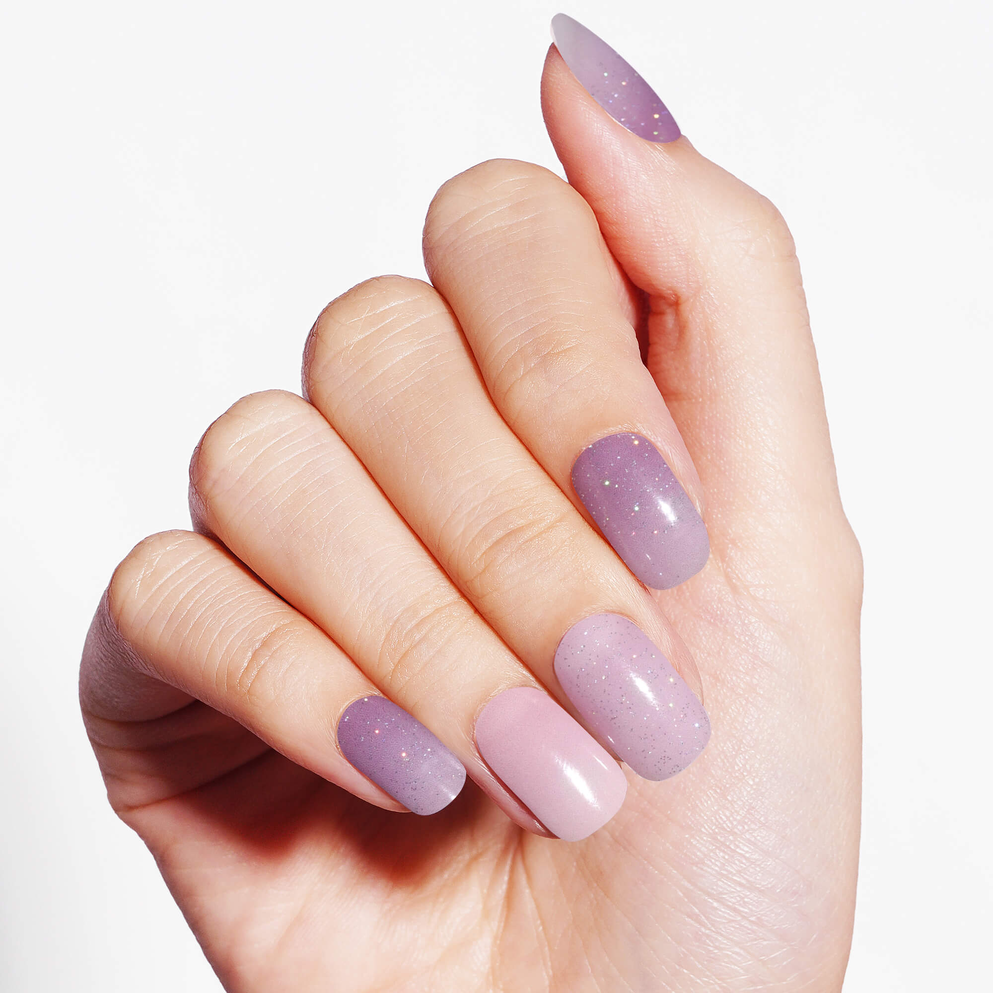 Purple Ombre & Silver Glitter Semi-Cured Gel Nails | Celestial Veil
