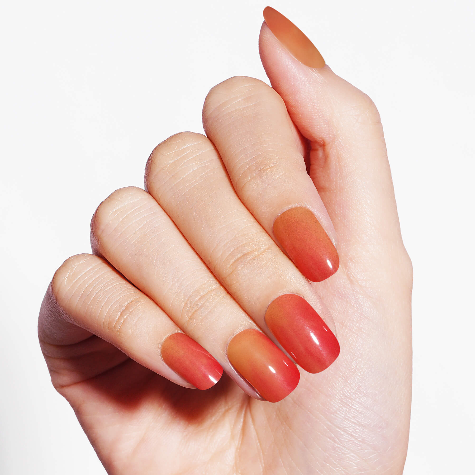 Red & Peach Cat-Eye Gradient Semi-Cured Gel Nail Strips | Apple Veil