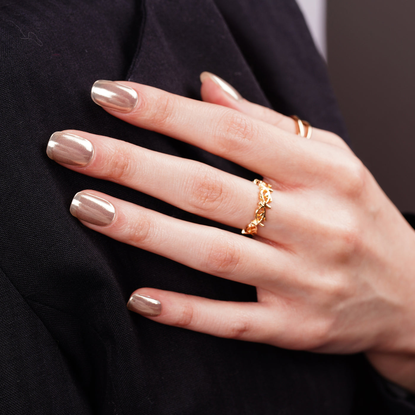 Semi-Clear Gold Glitter Gel Nail Strips | Golden Veil | Danni & Toni