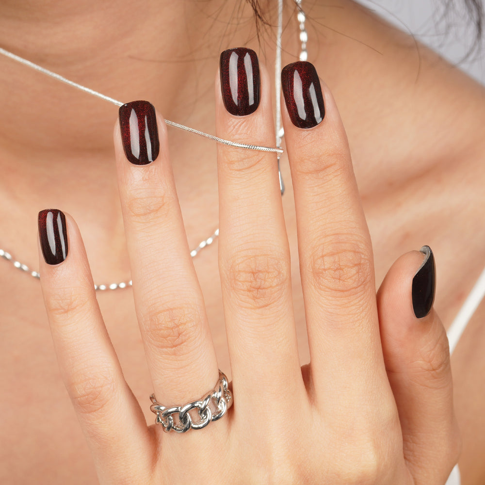 Deep Red Glitter Semi Cured Gel Nail Strips | Bonfire Night - 2587