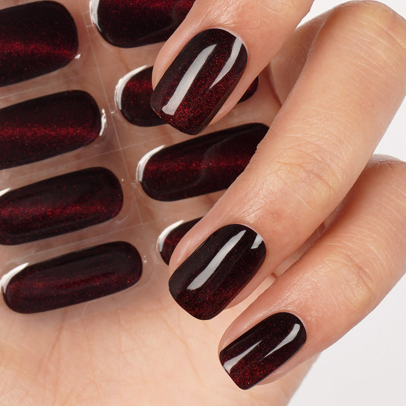 Deep Red Glitter Semi Cured Gel Nail Strips | Bonfire Night - 2587