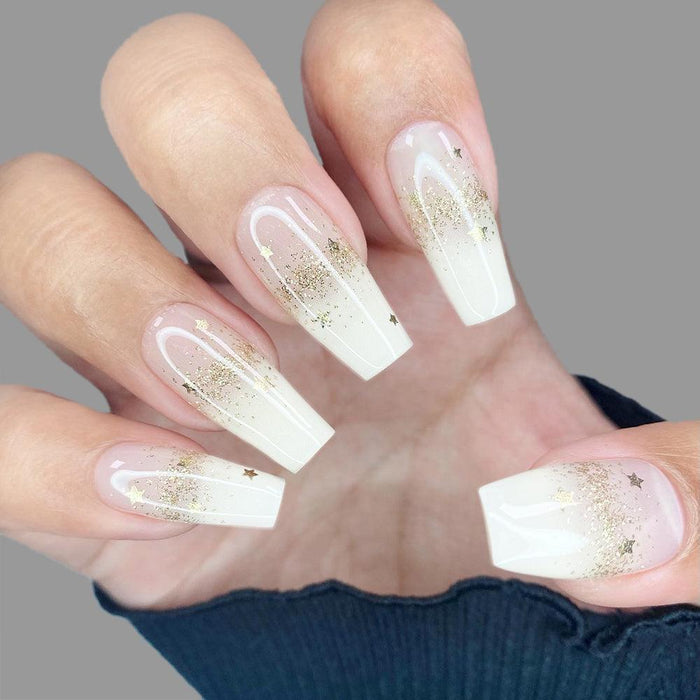 Celestial Stardust Glitter French Tip Semi Cured Gel Nail Strips ...