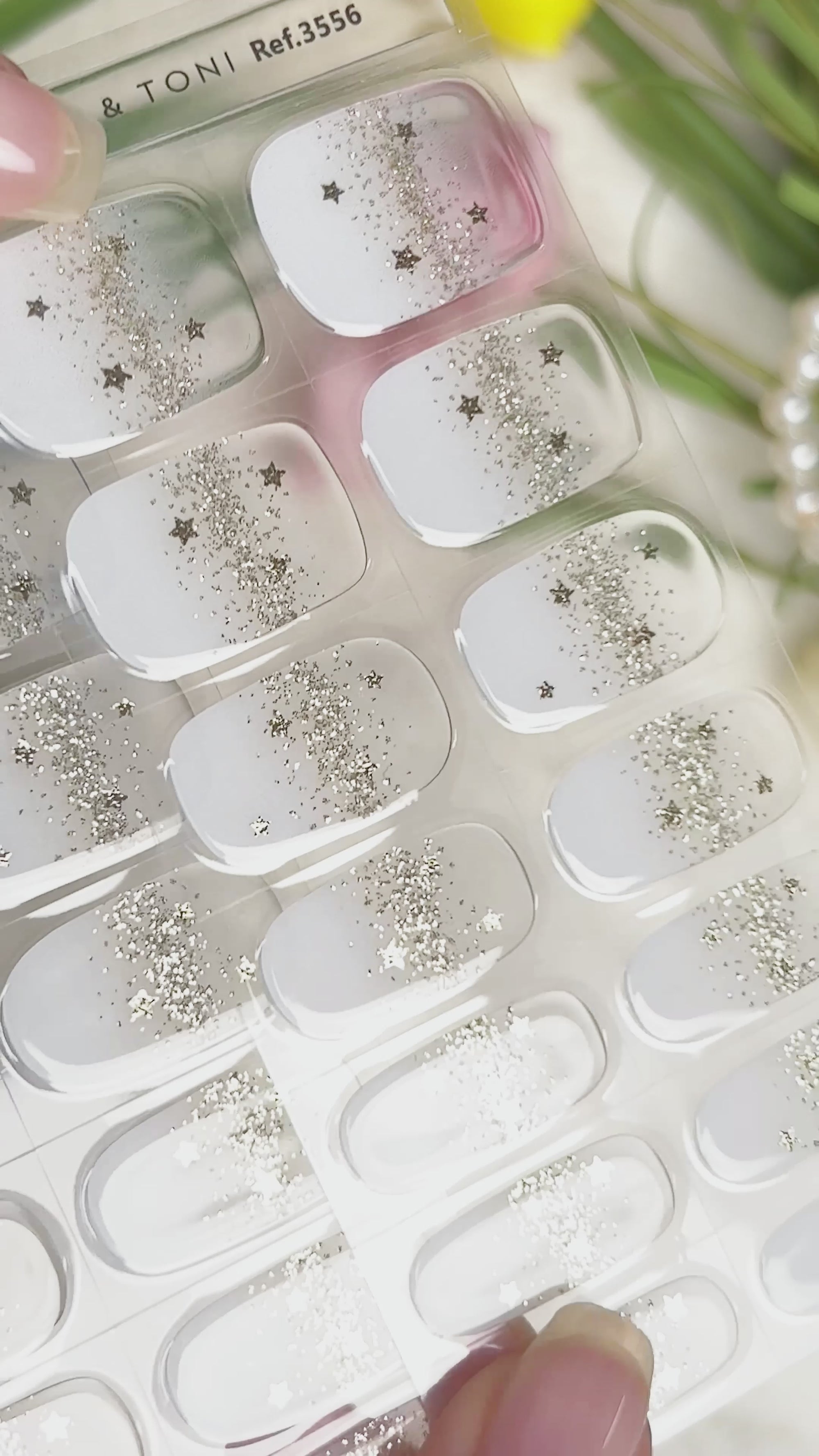 Celestial Stardust Glitter French Tip Semi Cured Gel Nail Strips ...