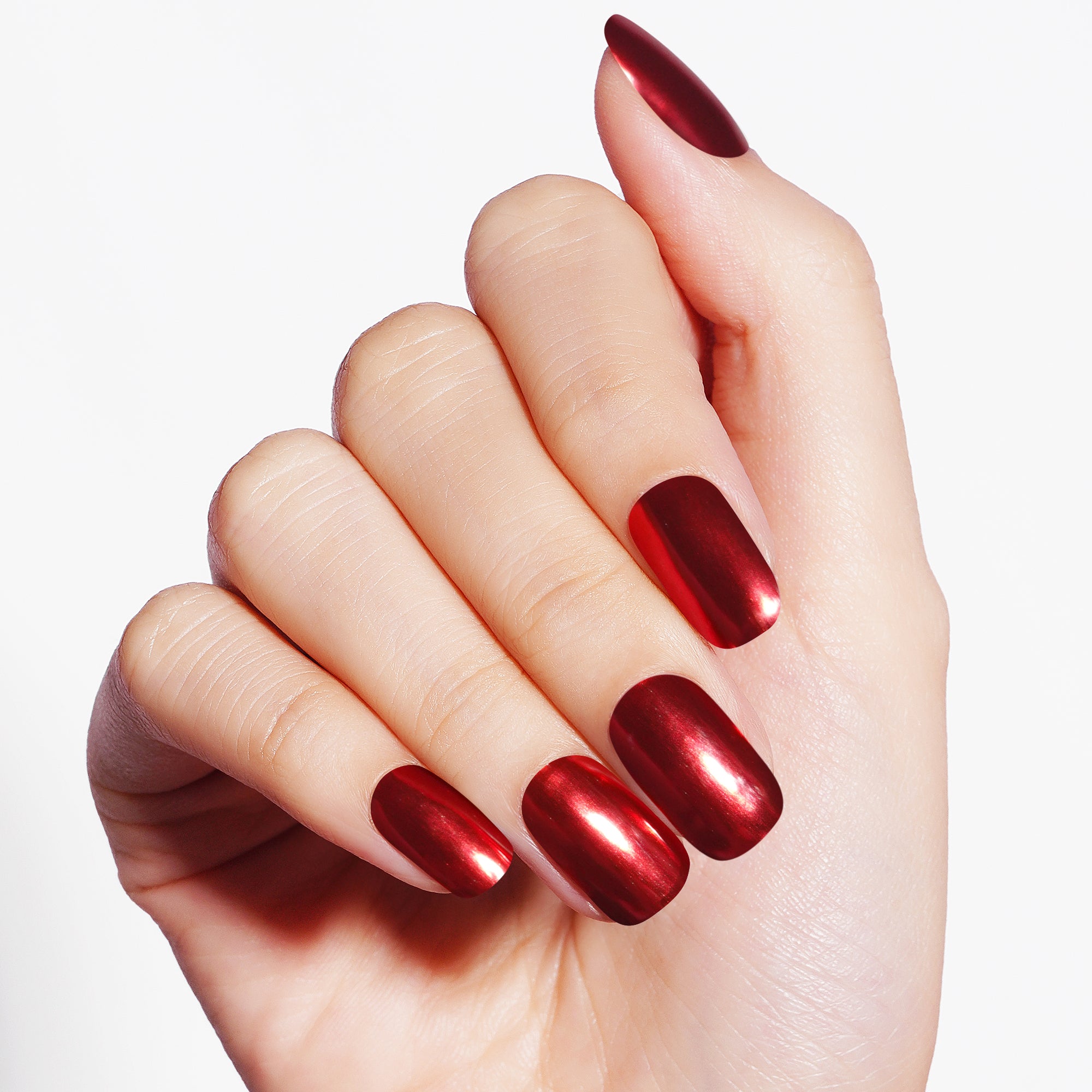 Metallic Red Mirror Semi-Cured Gel Nail Strips | Ruby Chrome-2809